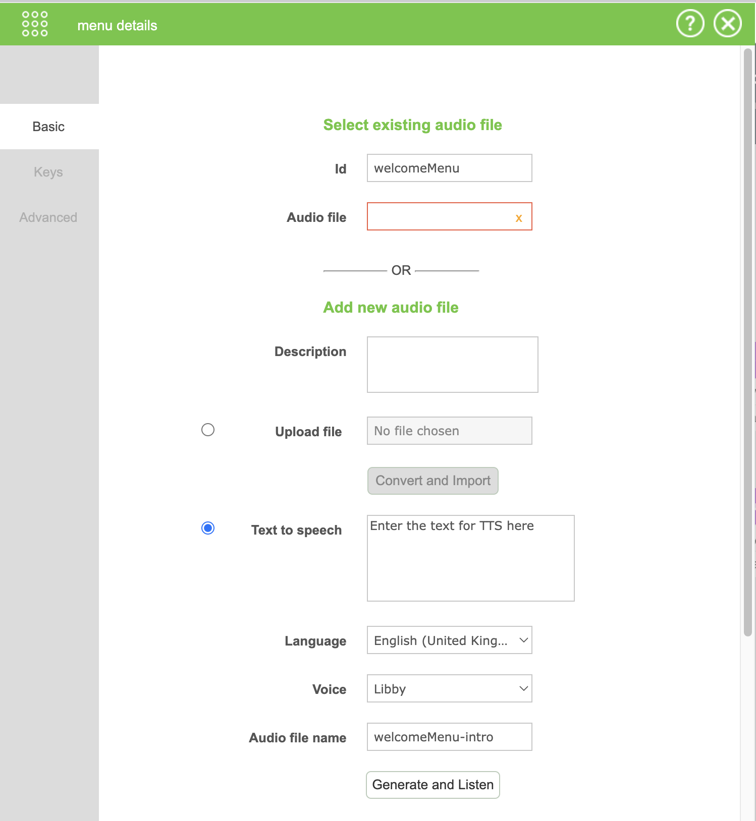 Text-To-Speech (TTS) audio file creation and usage | Puzzel Help Centre